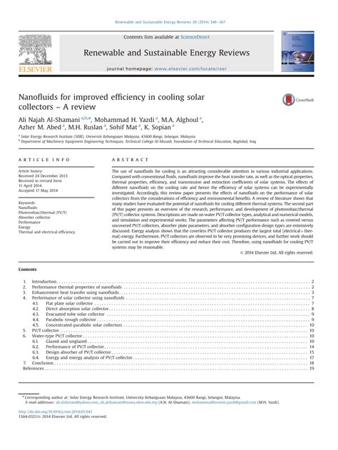 Pdf Nanofluids For Improved Efficiency In Cooling Solar Collectors
