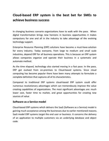 Cloud Based ERP System Is The Best Bet For SMEs To Achieve Business