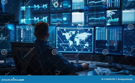 Network Security Expert Monitoring Global Data Stock Image Image Of