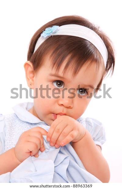 Baby Girl Sucking Her Thumb Blue Stock Photo Shutterstock