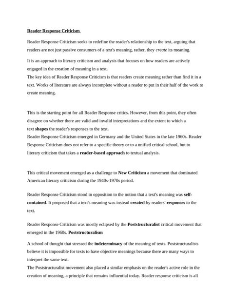 Reader Response Criticism Pdf Liberal Arts Education