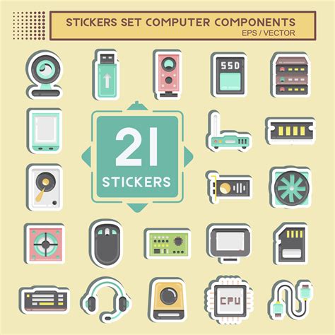 Sticker Set Computer Components Suitable For Education Symbol Simple Design Editable Design