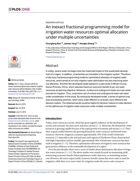Pdf An Inexact Fractional Programming Model For Irrigation Water