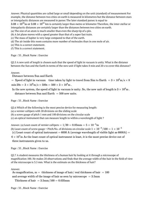 NCERT Solutions For Class Physics Chapter Units And Measurements PDF