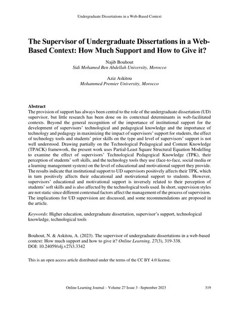 Pdf The Supervisor Of Undergraduate Dissertations In A Web Based
