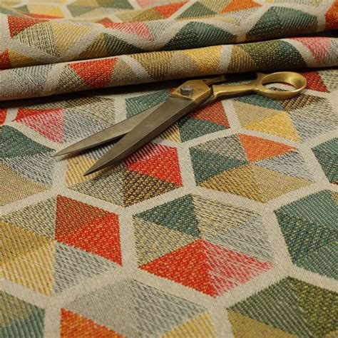 Silver Multicolour Chenille Upholstery Curtain Fabric Geometric Hexagon