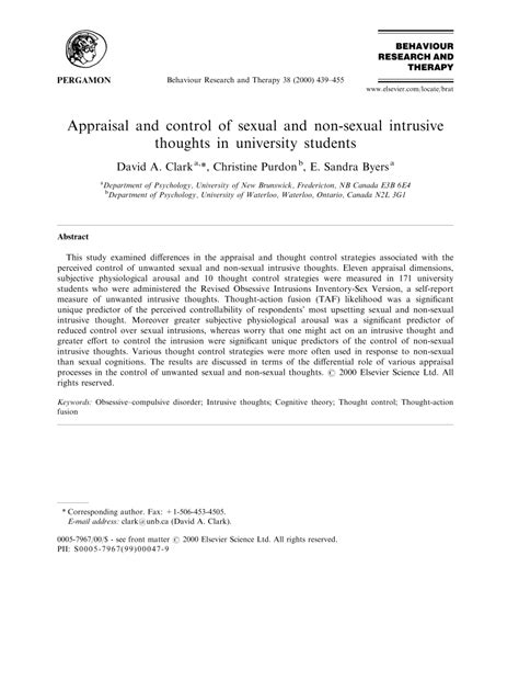 PDF Appraisal And Control Of Sexual And Non Sexual Intrusive Thoughts In University Babes