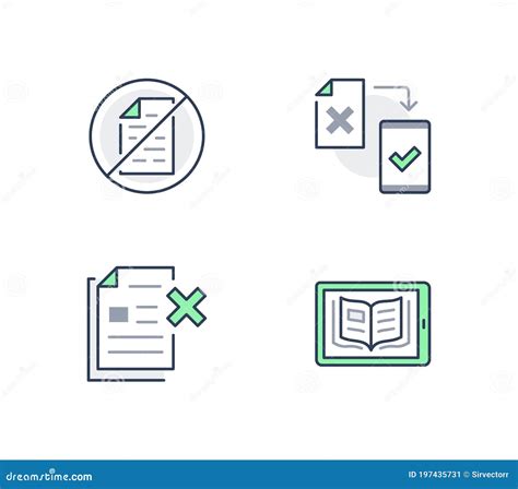 Paperless Line Icons Vector Illustration Included Icon As Less