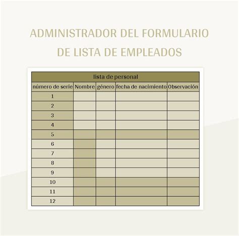 Plantilla De Excel Administrador Del Formulario De Lista De Empleados Y