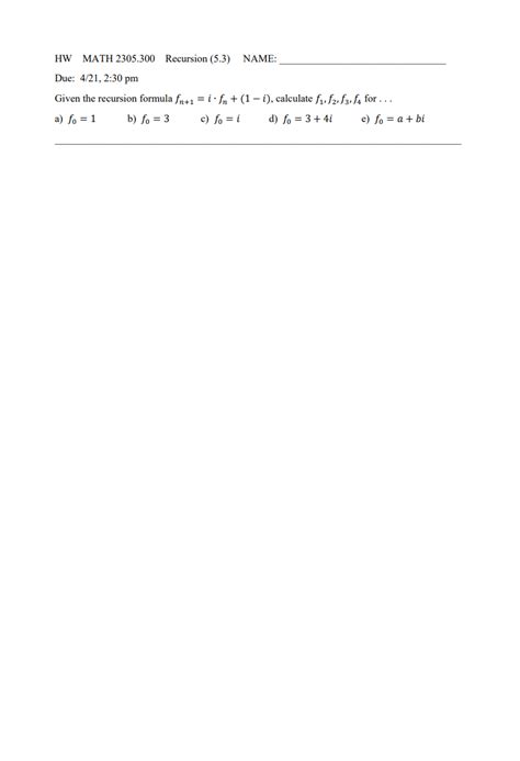 Solved Hw Math 2305300 Recursion 53 Name Due 421