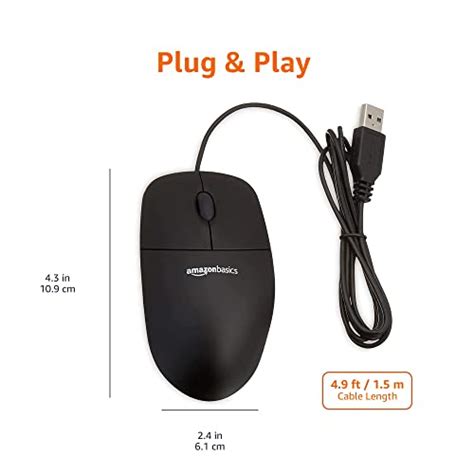 Electronikz Amazon Basics 3 Button Wired Usb Computer Mouse Black