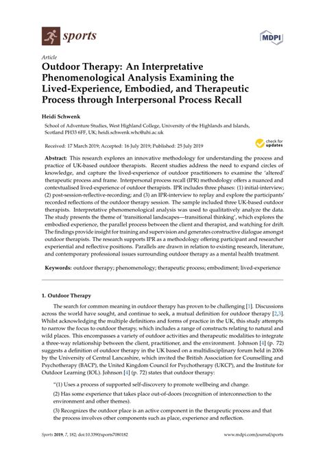 Pdf Outdoor Therapy An Interpretative Phenomenological Analysis