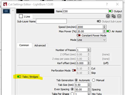 skips in circle lines for cutting lightburn software questions