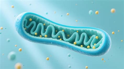 Blue Mitochondrion Model With Sectioned Structure Revealing Inner Folds