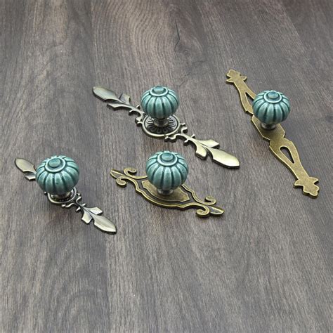 Antique Bronze Green Pumpkin Ceramic Cabinet Knobs Nordic Furniture Surface Mounted Handle