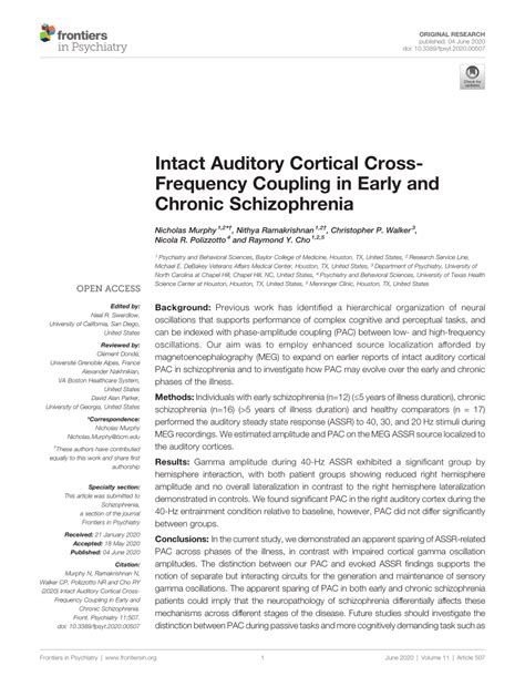 Pdf Intact Auditory Cortical Cross Frequency Coupling In Early And