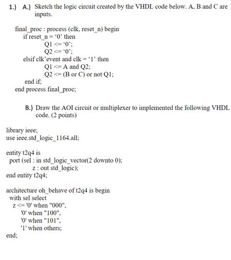 Solved 1 A Sketch The Logic Circuit Created By The Vhdl