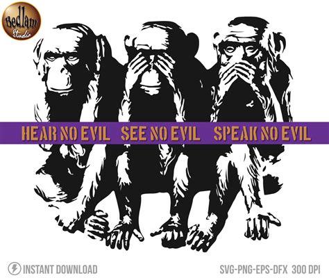 Tattoo Clip Art Hear No Evil See No Evil Speak No Evil Svg Dxf