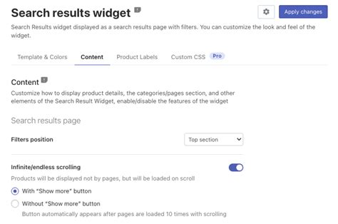 search results widget documentation woocommerce