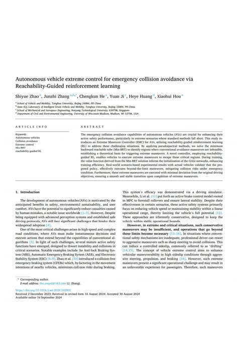 Pdf Autonomous Vehicle Extreme Control For Emergency Collision Avoidance Via Reachability
