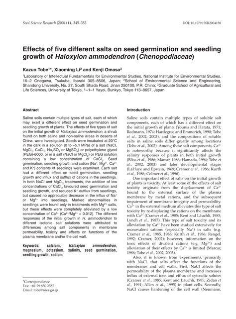 Pdf Effects Of Five Different Salts On Seed Germination And Seedling