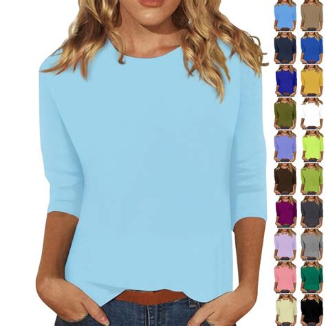 34 Length Sleeve Womens Tops Casual Loose Fit Crewneck T Shirts Cute