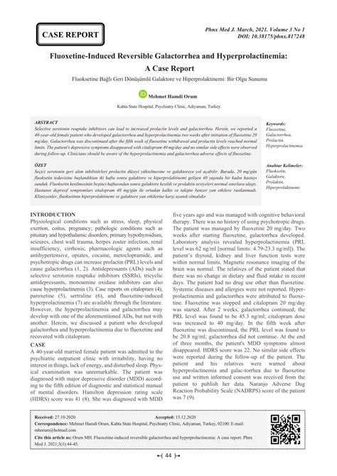 Pdf Fluoxetine Induced Reversible Galactorrhea And Hyperprolactinemia