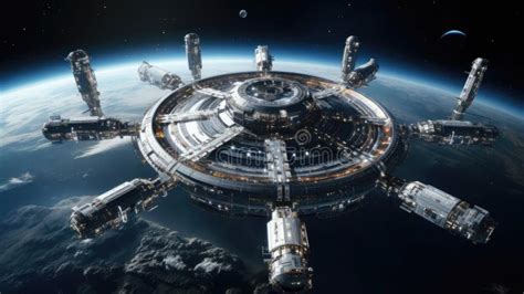 Orbital Space Station In Space Near Earth Stock Illustration