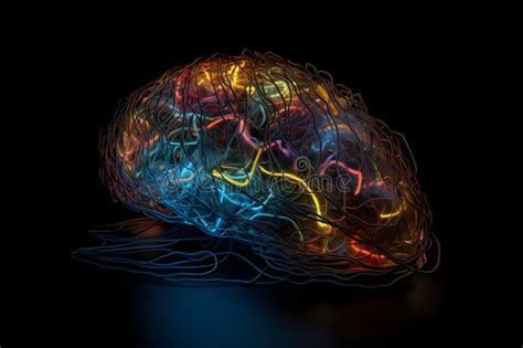 Neural Network In The Shape Of A Human Brain With Glowing Connections Generative Ai Stock