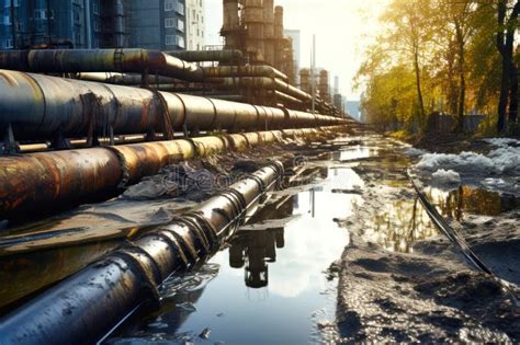A Row Of Pipes Stands In Perfect Alignment Along The Roadside Waiting