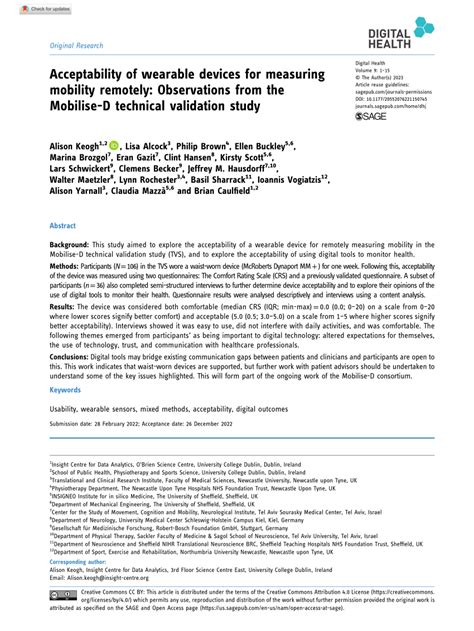 Pdf Acceptability Of Wearable Devices For Measuring Mobility Remotely