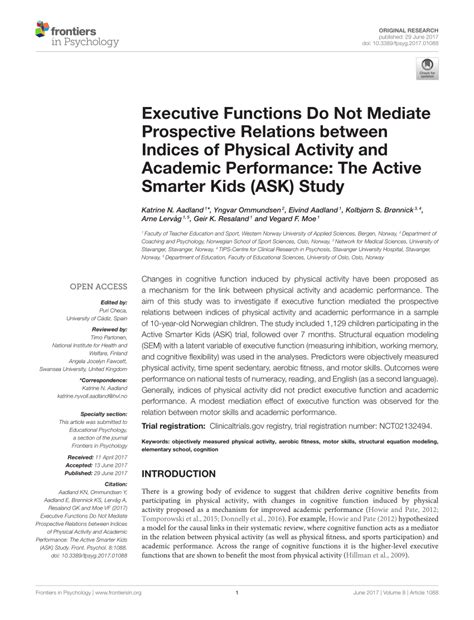 Pdf Executive Functions Do Not Mediate Prospective Relations Between