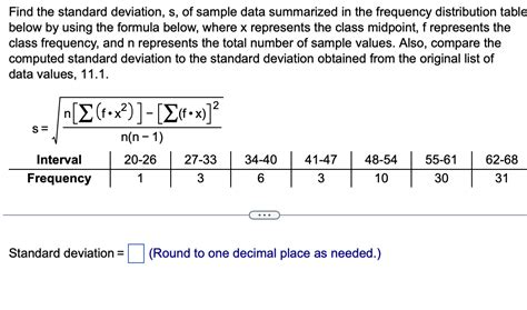 solved find the standard deviation s ﻿of sample data