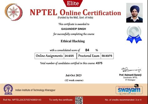 Gagandeip Singh On Linkedin Ethicalhacking Nptel Cybersecurity