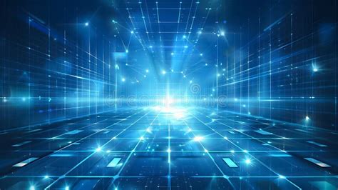 Futuristic Glowing Grid With Bright Blue Lights And A High Tech Digital