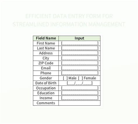 Free Data Entry Form Templates For Google Sheets And Microsoft Excel Slidesdocs