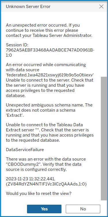 Error Unexpected Ambiguous Schema Name On The Uploaded Tableau Data