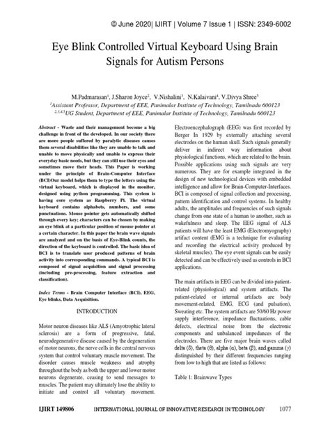 Eye Blink Virtual Keyboard By Using Brain Signals For Autism Patients Pdf