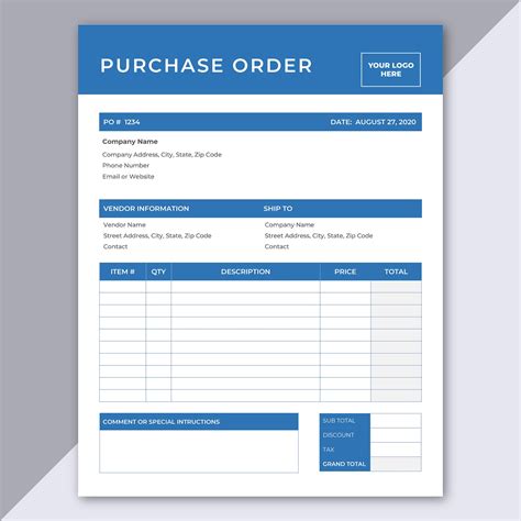 Purchase Order Template Editable Microsoft Word Template Professional Business Form Order