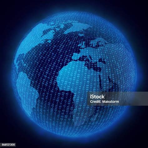 행성 지구 통신 디지털 세계 세계의 가상 홀로그램 통신 시스템의 벡터 그림 세계지도에 대한 스톡 벡터 아트 및 기타 이미지 세계지도 이진법 행성 지구 Istock