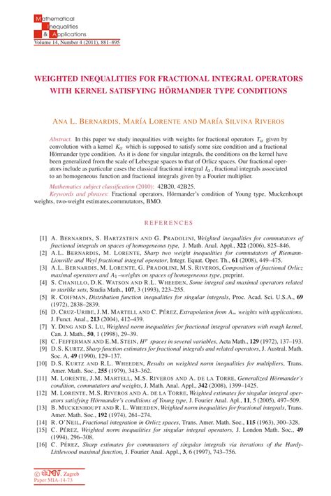 Pdf Weighted Inequalities For Fractional Integral Operators With