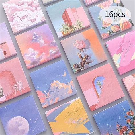 스티커 메모 그림 스티커 메모 메모 포스트 간단한 메시지 메모 메모 책 그림 16 권 세트 노트북 및 쓰기 패드