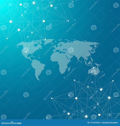 Global Network Connections With Dotted World Map Internet Connection