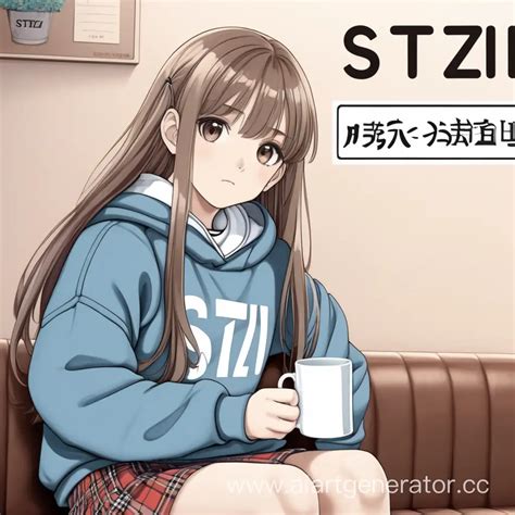 Anime Style Schoolgirl Relaxing With Stzi Mug On Couch Ai Art Generator