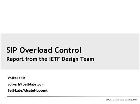 Sip Overload Control Report From The Ietf Design