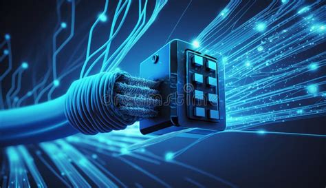 Internet Lan Network Connection Ethernet Cable On Blue Abstract Background Generative Ai Stock