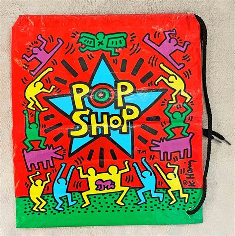 Keith Haring Pop Shop Drawstring Plastic Shopping Bag 2 Sided Prints