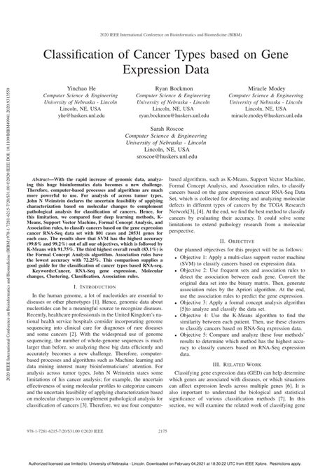 Pdf Classification Of Cancer Types Based On Gene Expression Data