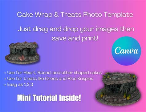 Easy Drag And Drop Canva Digital Template Vintage Heart Cake 20 Edible Image Wraps Perfect For