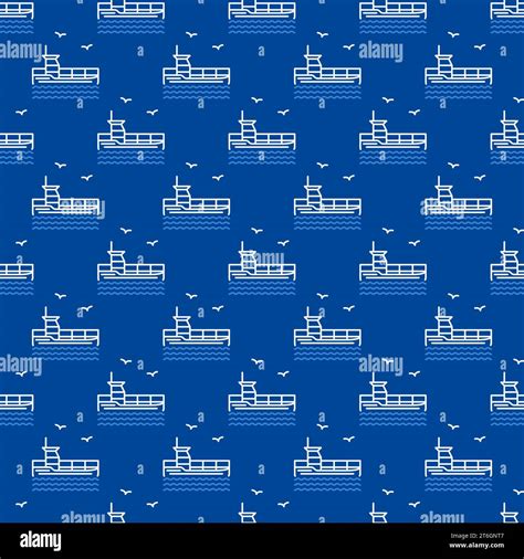 Cargo Ship With Containers Vector Delivery Concept Seamless Pattern In Thin Line Style Stock